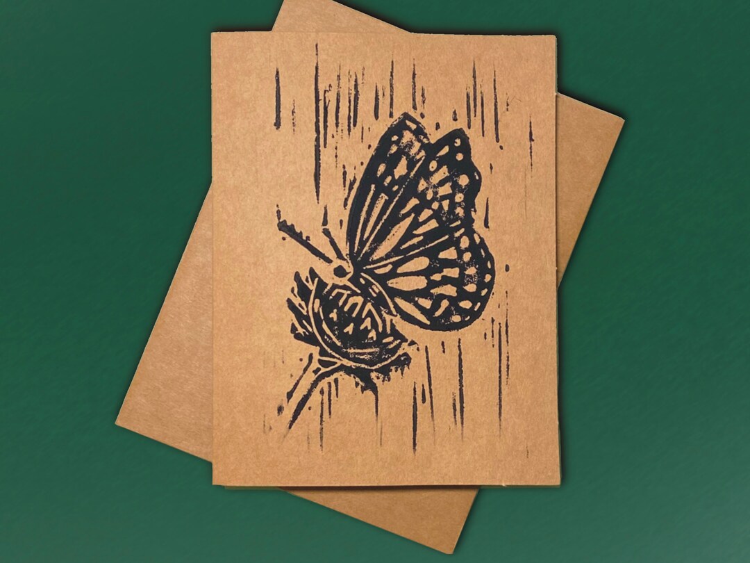 Butterfly Block Print Card / Hand Printed Butterflies / 6 Folded Cards ...