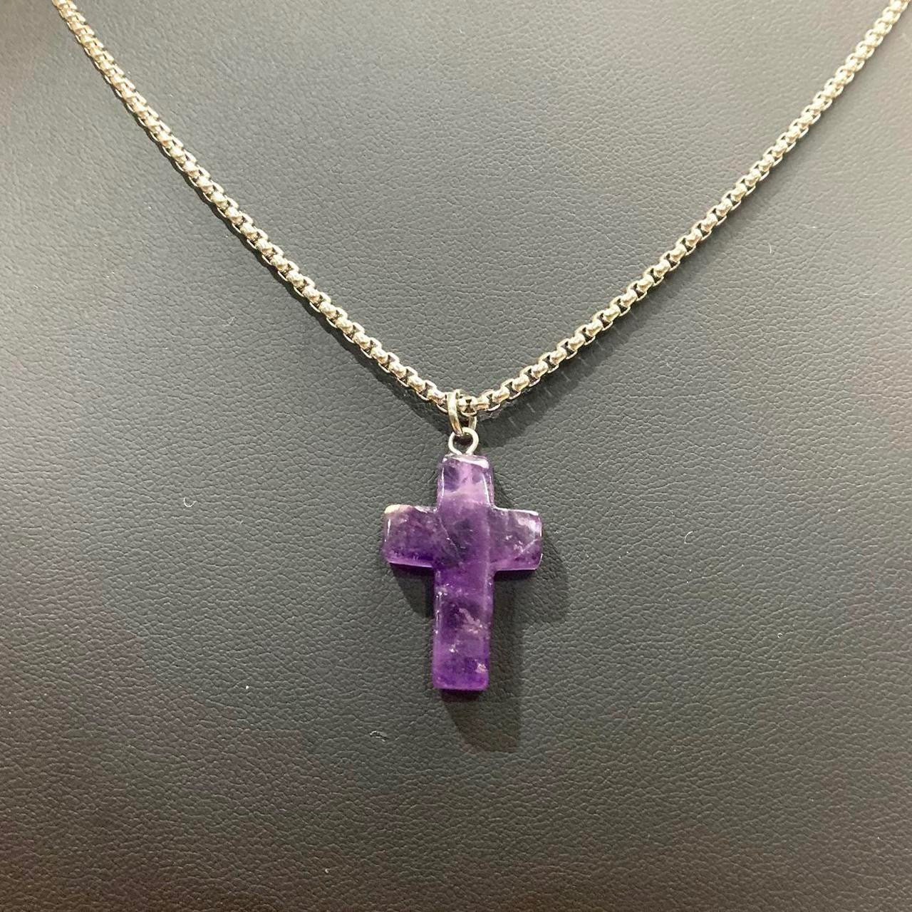Stone Cross Pendant Amethyst With Venetian Chain - Etsy