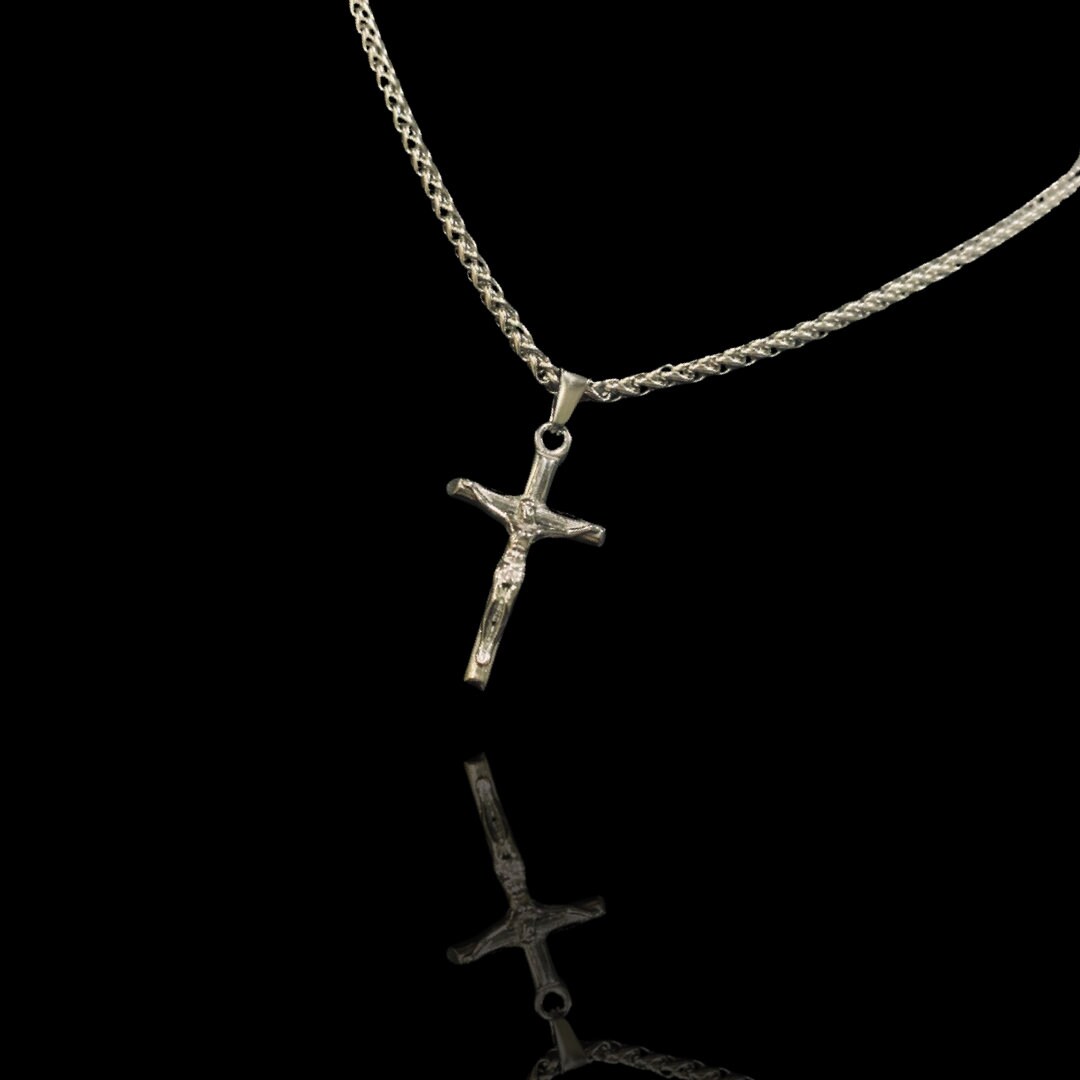 Crucifix Necklace With 3mm Wheat Chain. Silver Stainless Waterproof - Etsy