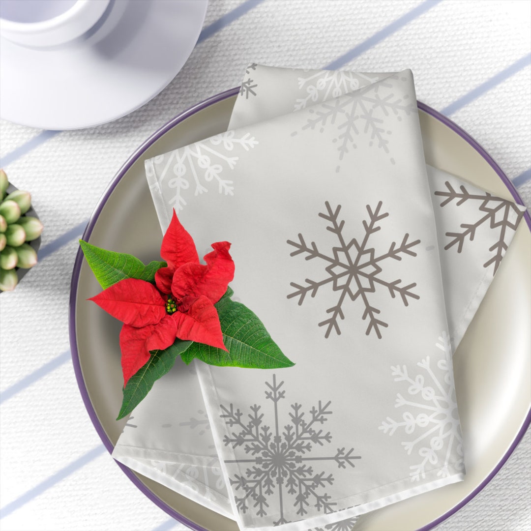 Holiday Napkins | White Christmas Snowflake Cloth Napkins | Cotton ...