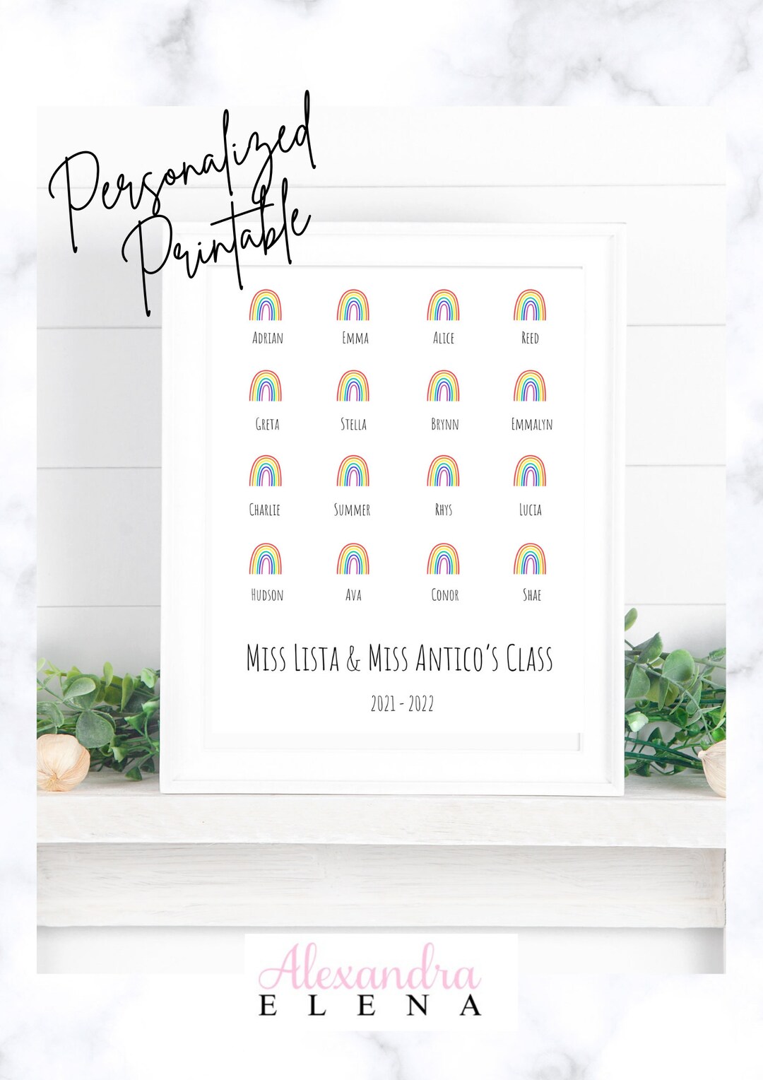 Personalized Mini Rainbow Class List Printable Teacher Appreciation ...