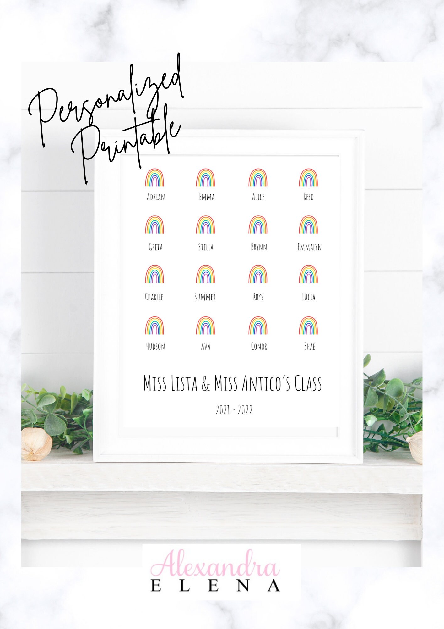 Personalized Mini Rainbow Class List Printable Teacher Appreciation ...