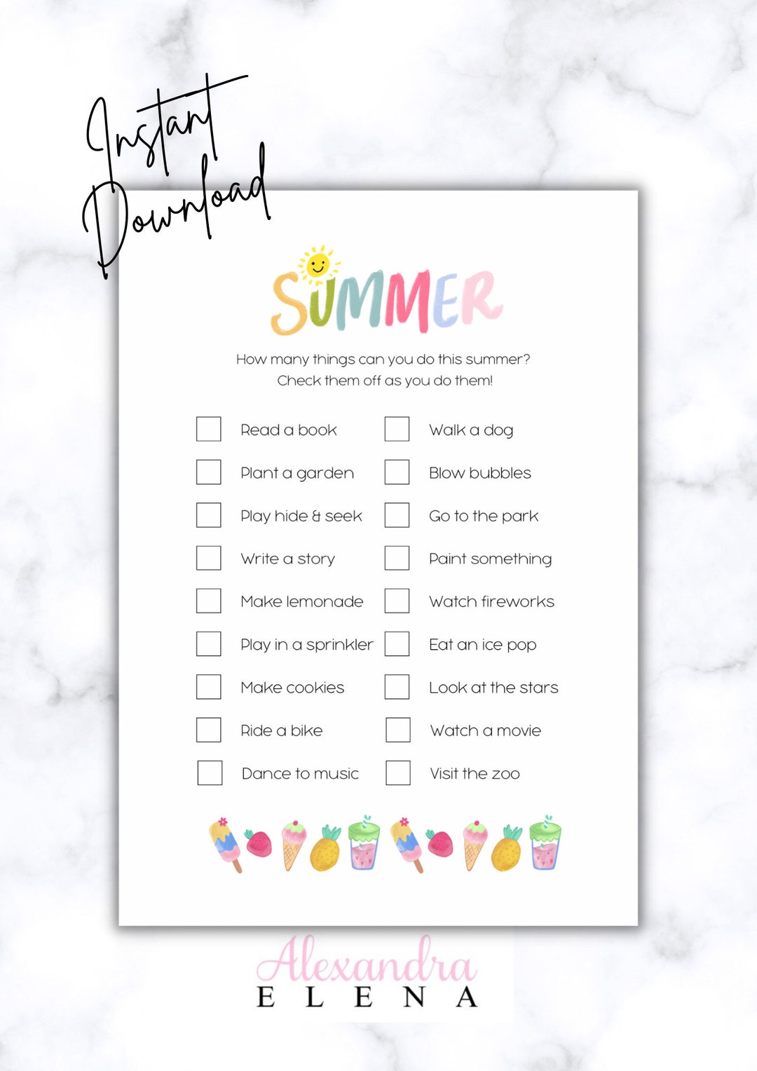 Summer Fun Checklist Bucket List Printable - Etsy
