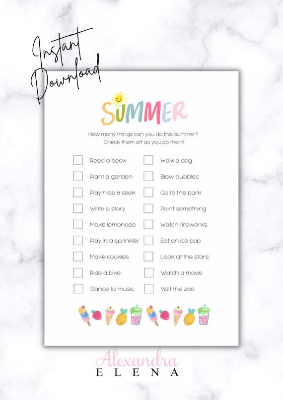 Summer Fun Checklist Bucket List Printable - Etsy
