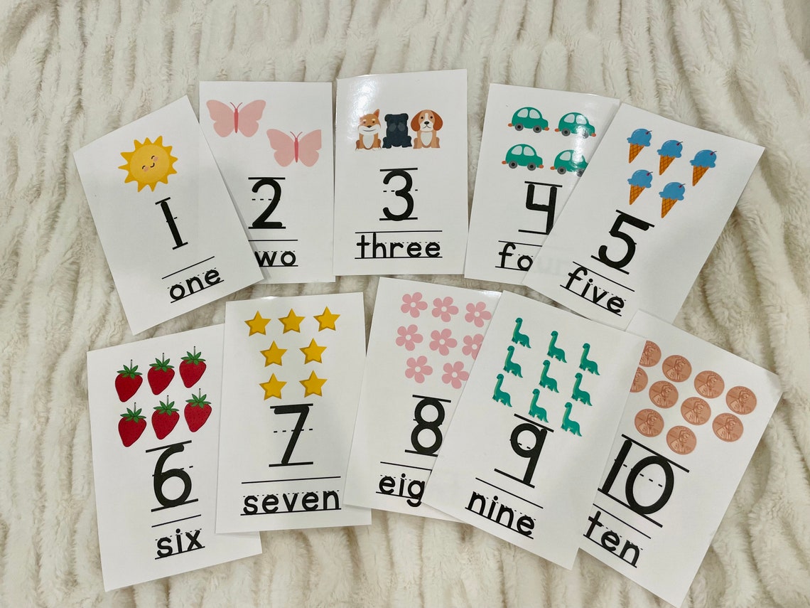 Number Wall Cards 1-10 Counting Picture Wall Posters for Classroom ...