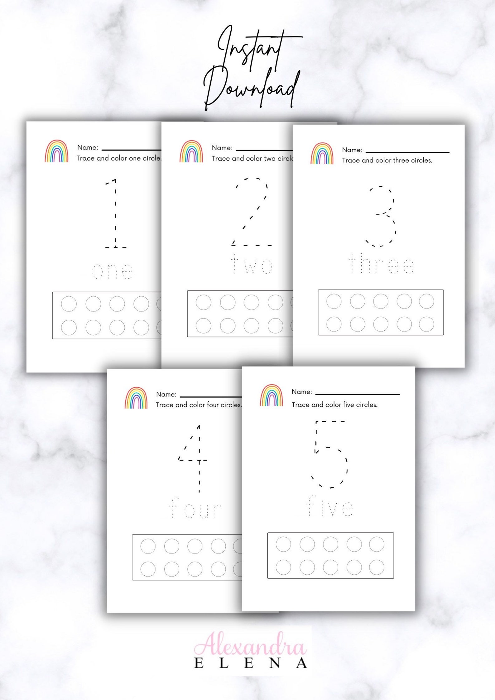 Numbers One Through Ten Tracing and Color Rainbow Numbers 1-10 Math and ...