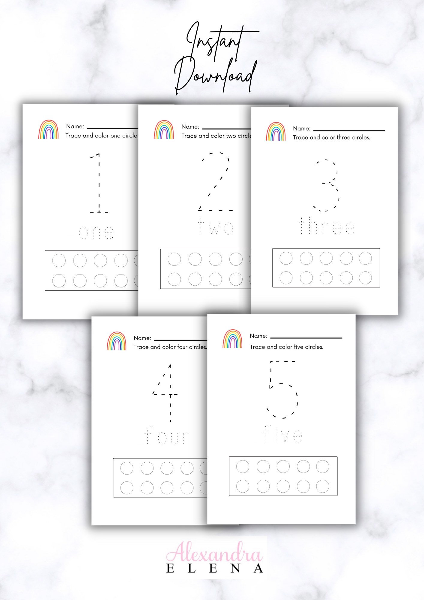 Numbers One Through Ten Tracing and Color Rainbow Numbers 1-10 Math and ...