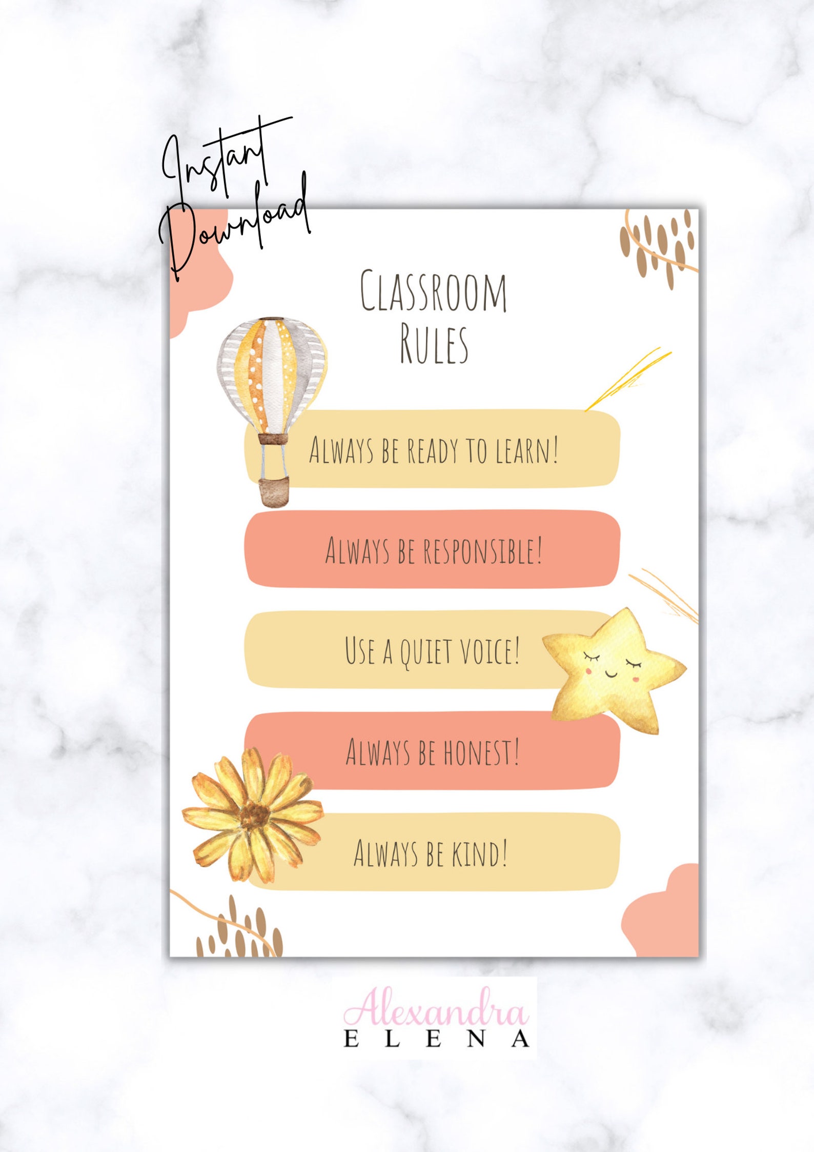 Classroom Rules Printable PDF Classroom Decor Class Rules Teacher Rules ...