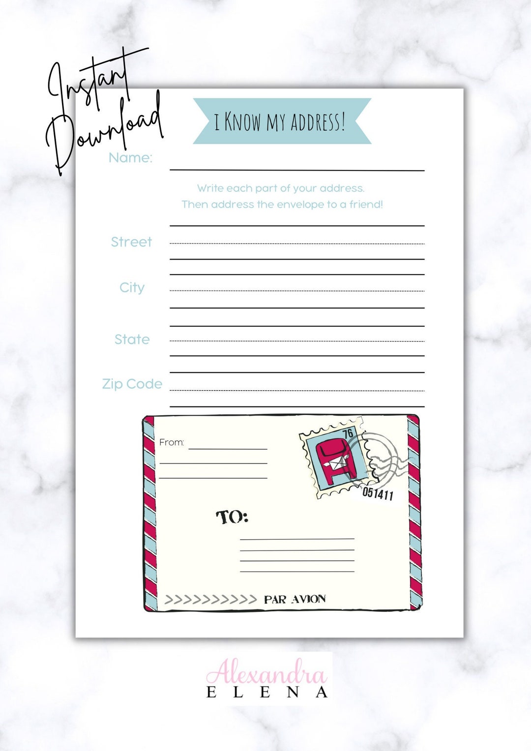 I Know My Address Worksheet Envelope Practice Printable PDF - Etsy