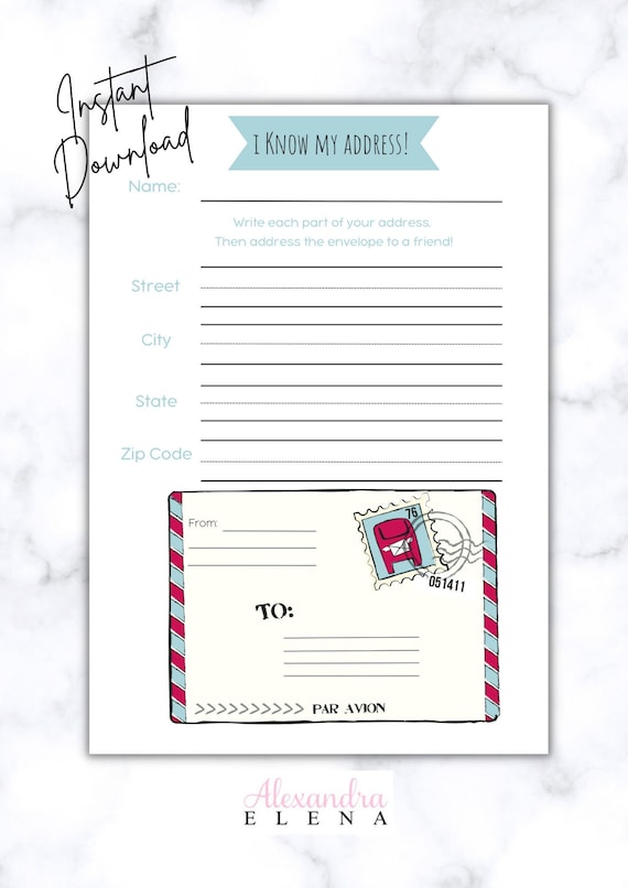 I Know My Address Worksheet Envelope Practice Printable PDF | Etsy