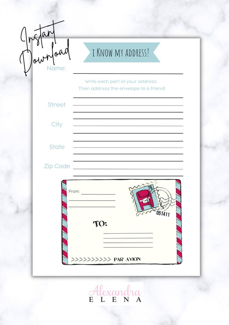 I Know My Address Worksheet Envelope Practice Printable PDF - Etsy
