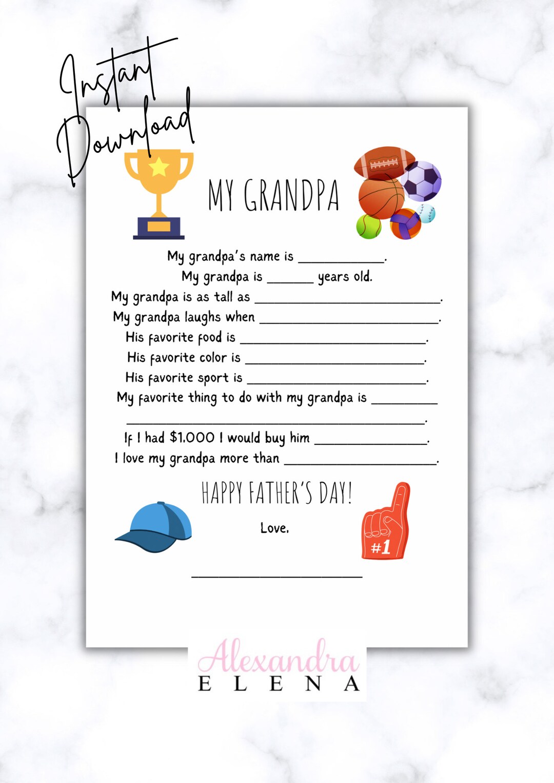 My Grandpa Father’s Day Questionnaire Printable Worksheet for Grandpa ...