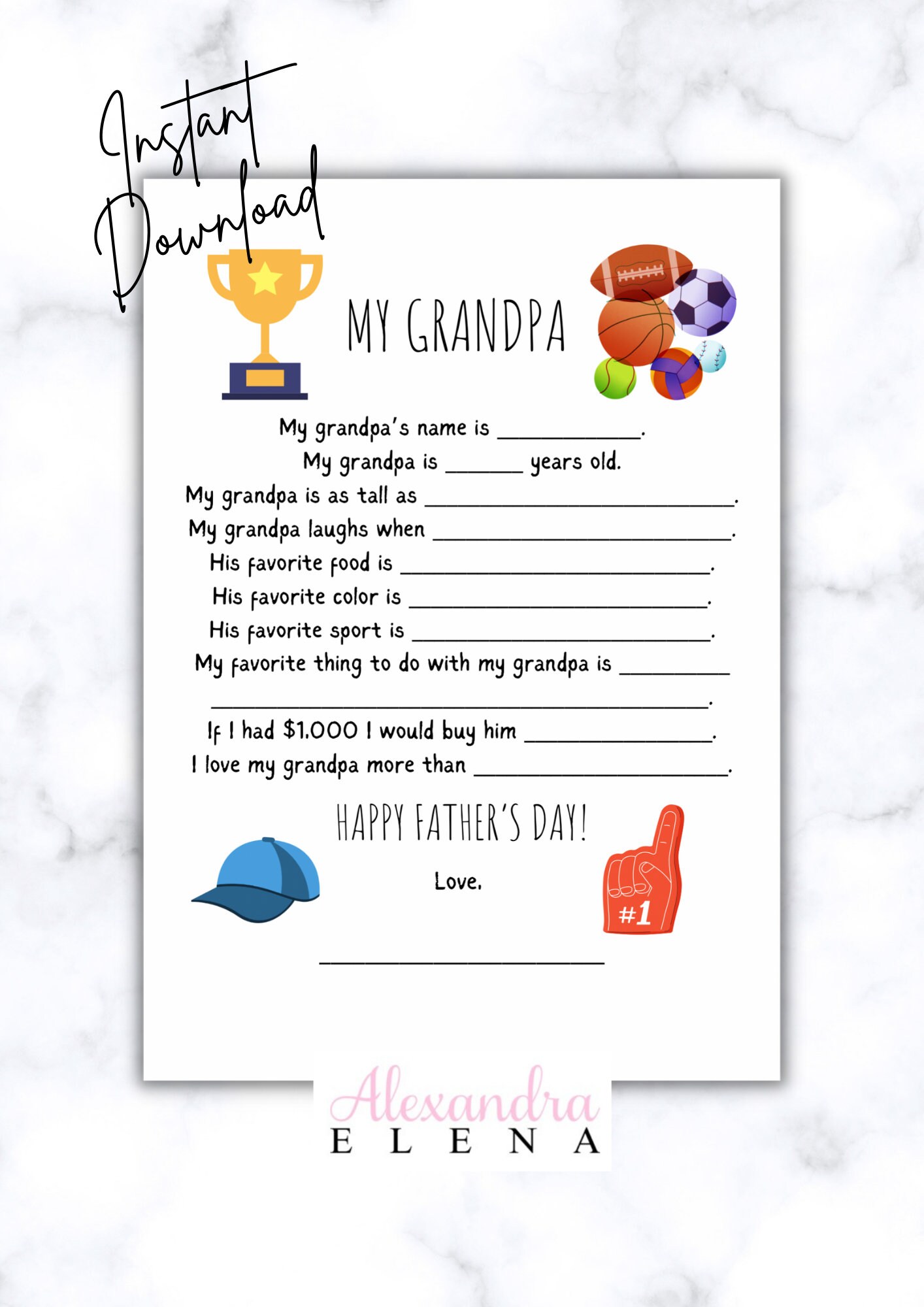 My Grandpa Father’s Day Questionnaire Printable Worksheet for Grandpa ...
