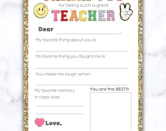 Teacher Appreciation Questionnaire Thank You for Being A Great Teacher ...
