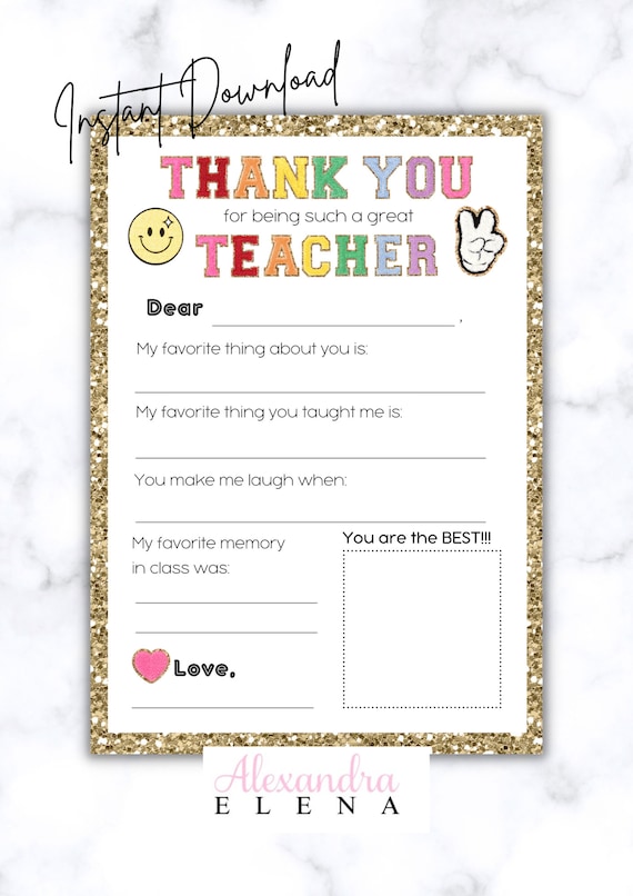 Teacher Appreciation Questionnaire Thank You for Being A Great - Etsy