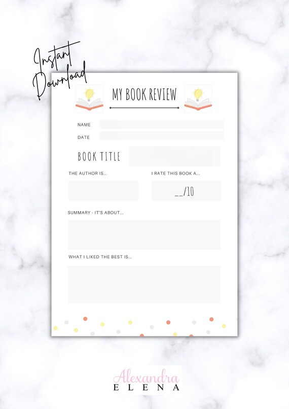 Book Review Worksheet Elementary School Reading Book Report - Etsy