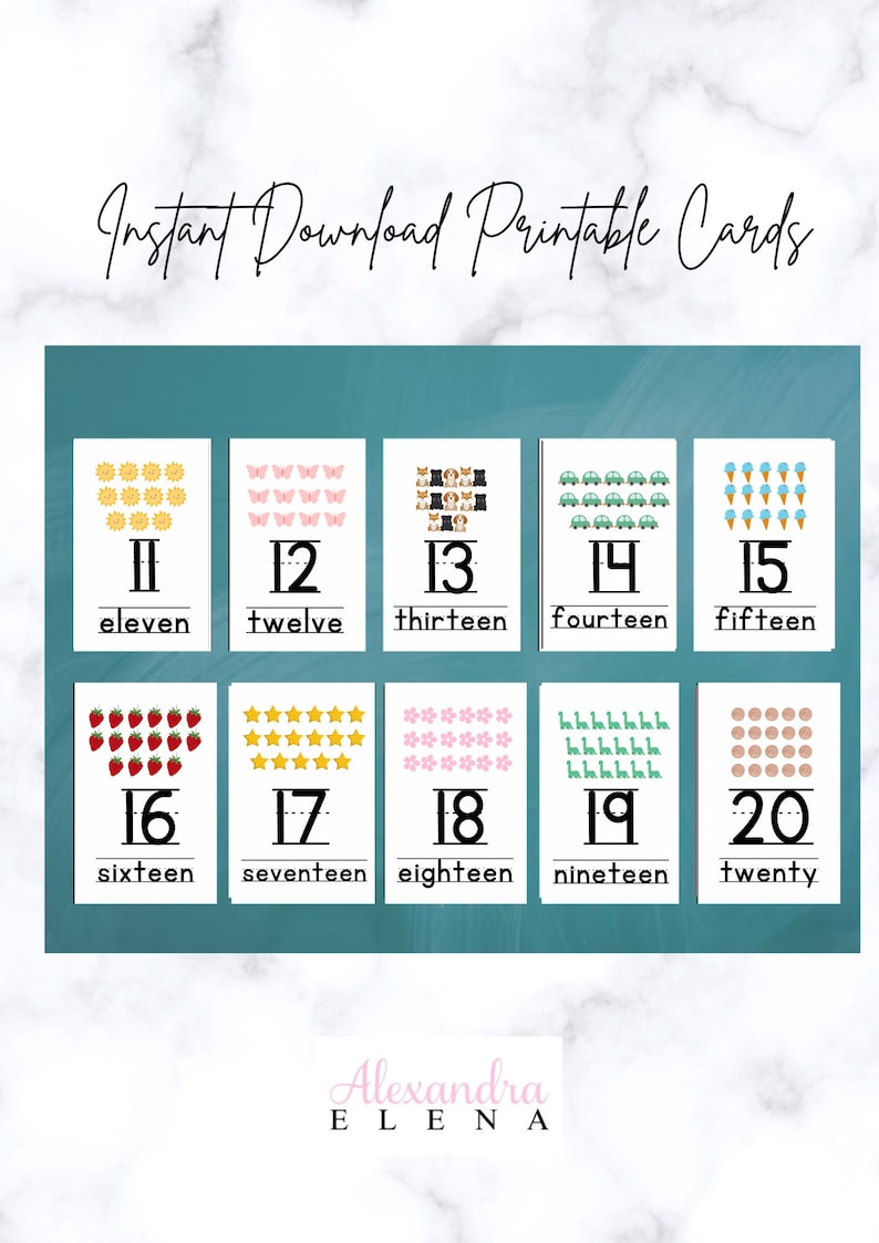 Number Wall Cards 11-20 Counting Picture Wall Posters for Classroom ...