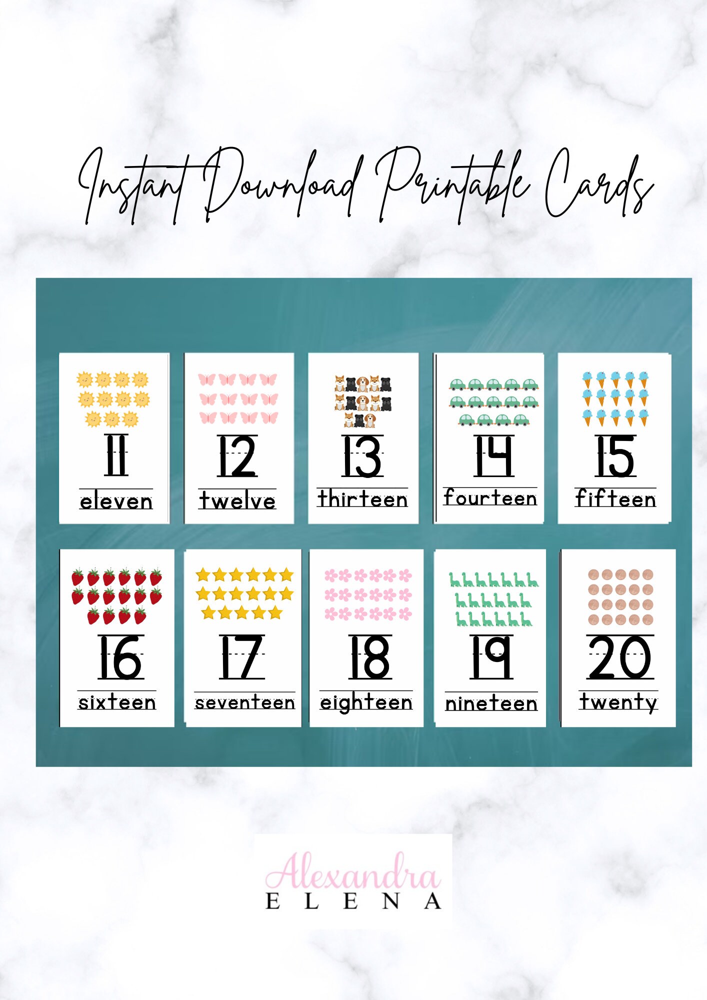 Number Wall Cards 11-20 Counting Picture Wall Posters for Classroom ...