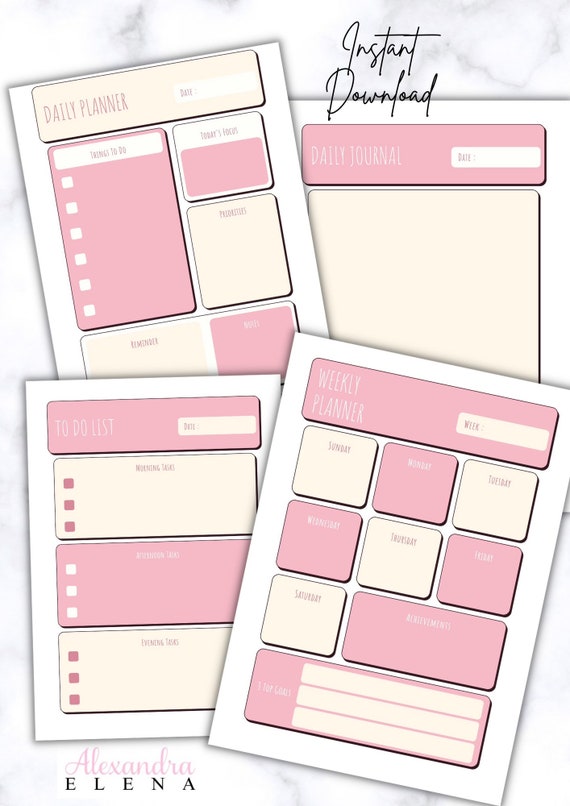 Daily and Weekly Planner / Journal Printable PDF - Etsy