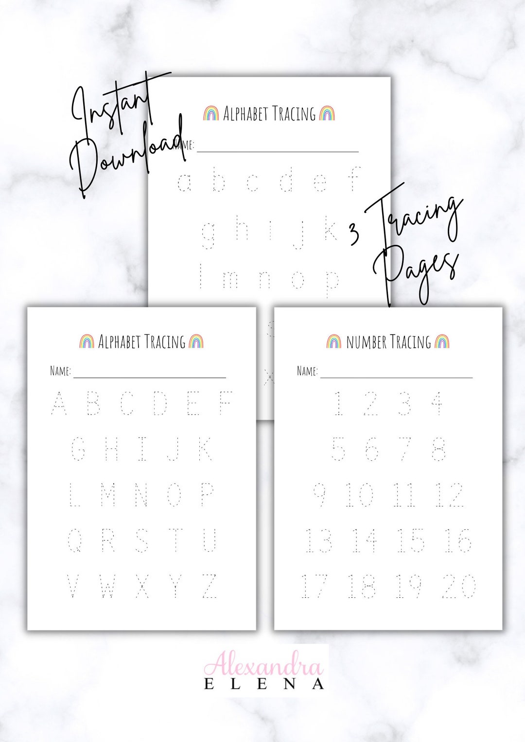 ABC Alphabet A-Z Uppercase and Lowercase and Numbers 1-20 Tracing Pages ...