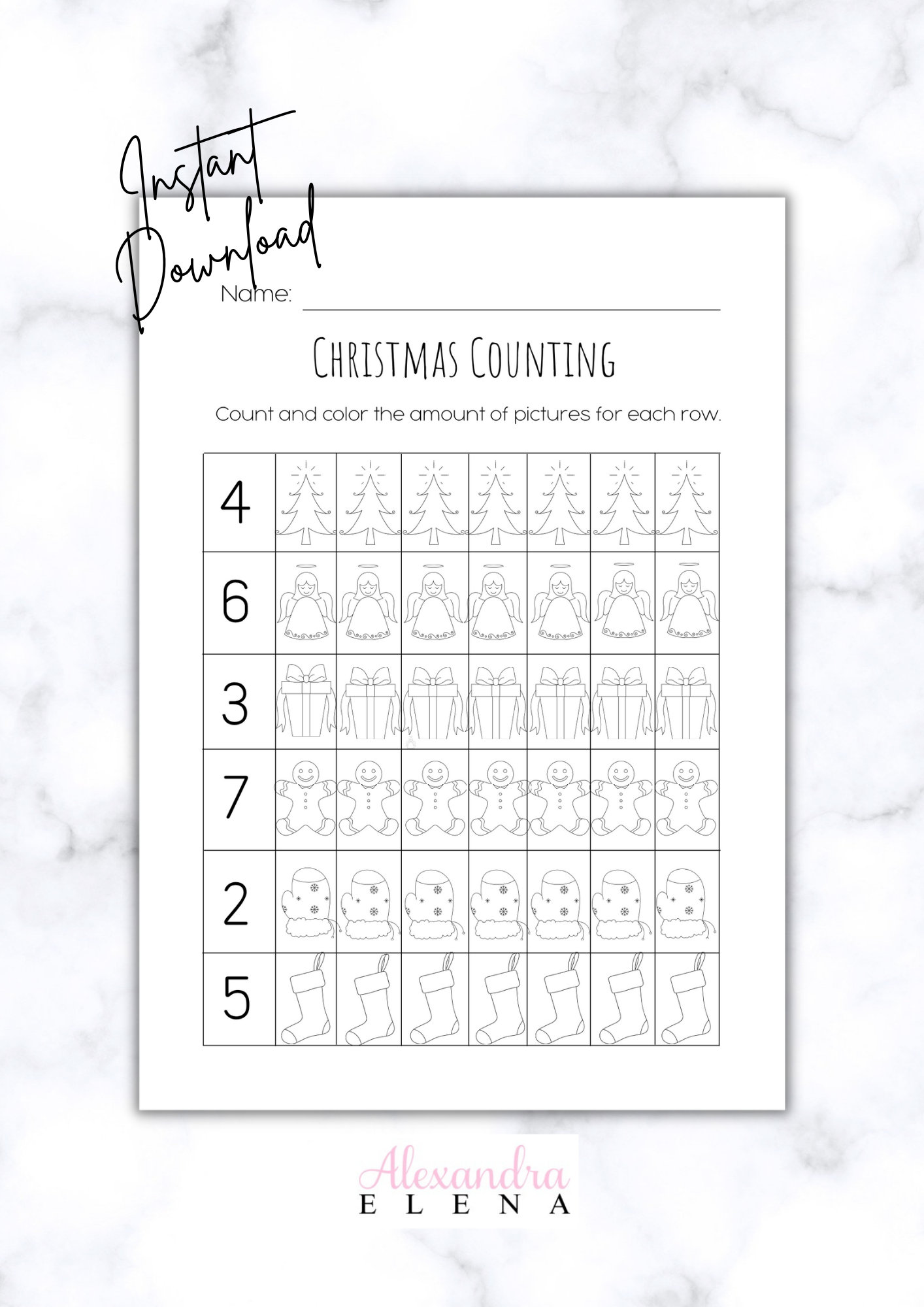 Christmas Counting Math Coloring Worksheet Preschool Kindergarten ...