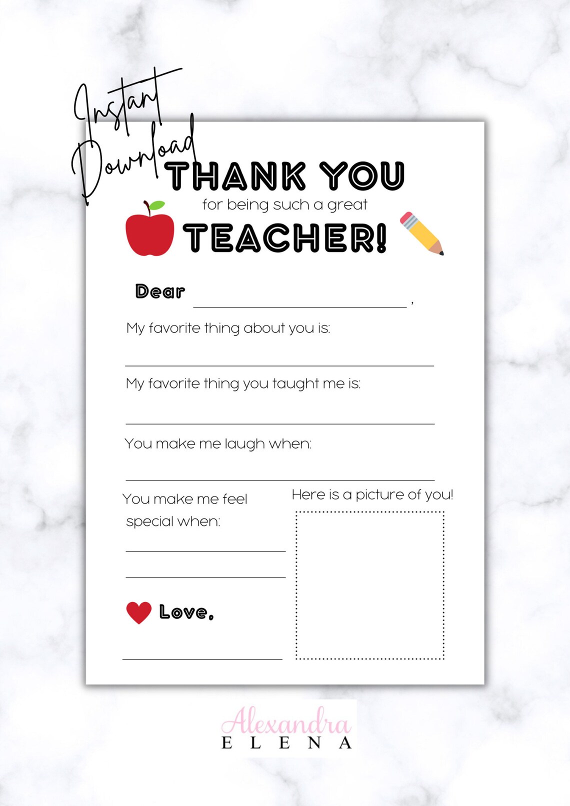 Teacher Appreciation Questionnaire Thank You for Being A Great - Etsy