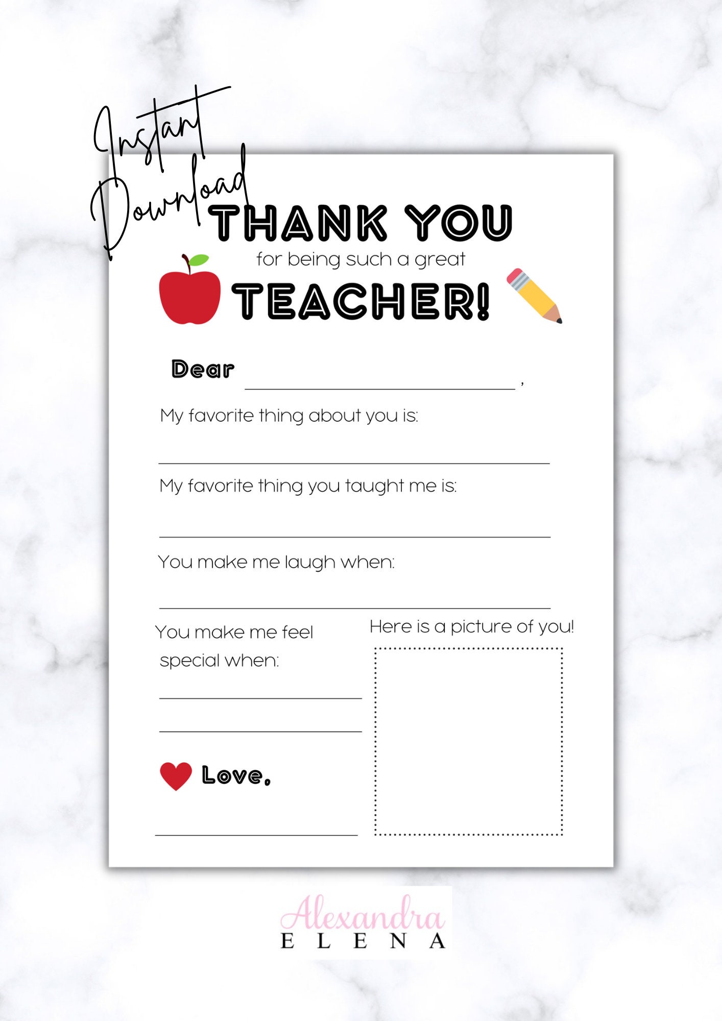 Teacher Appreciation Questionnaire Thank You for (Instant Download) - Etsy