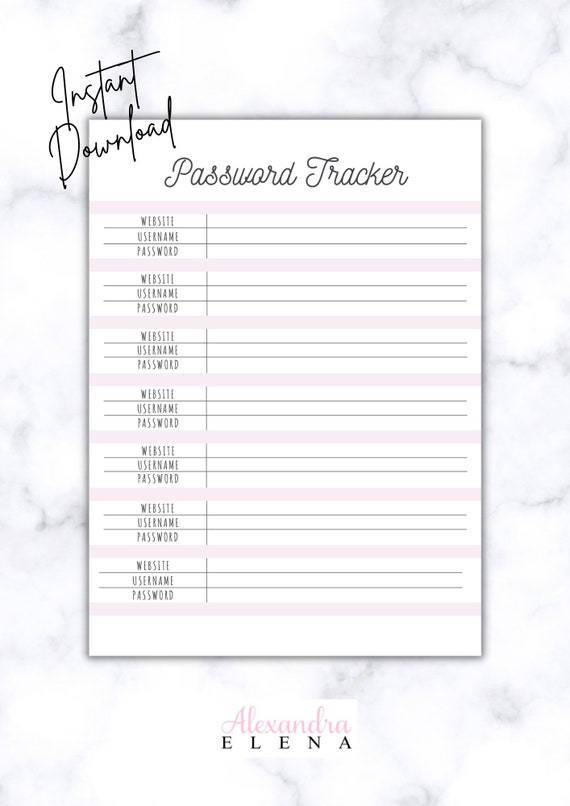Password Tracker Printable PDF Username and Password List - Etsy