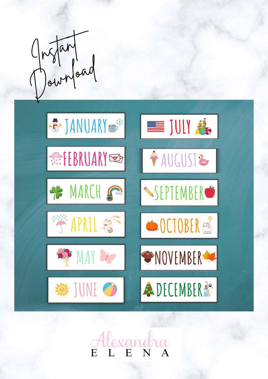 12 Months of the Year Flashcard Strips for Pocket Chart Learning ...