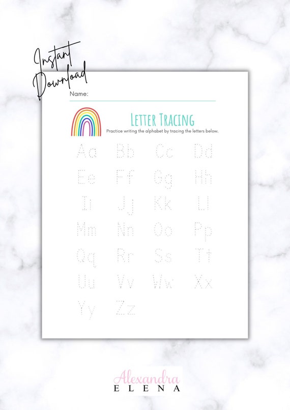 A Through Z Alphabet Handwriting Letter Tracing With Rainbow - Etsy