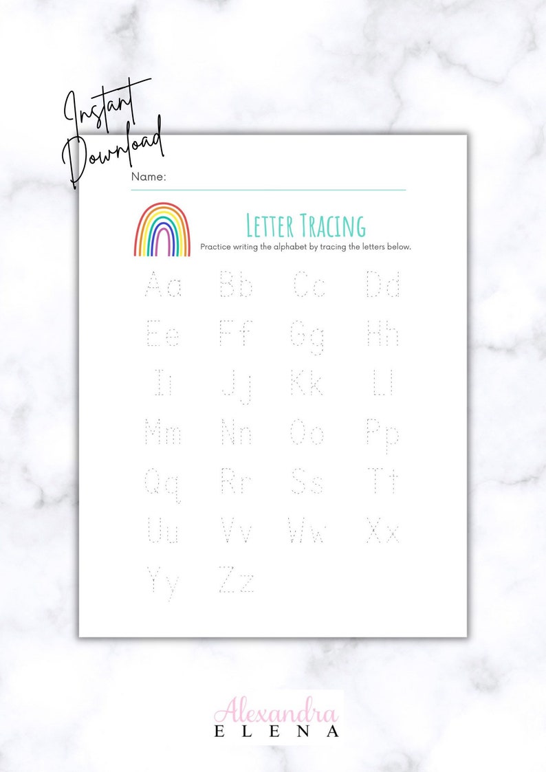 A Through Z Alphabet Handwriting Letter Tracing With Rainbow Printable ...