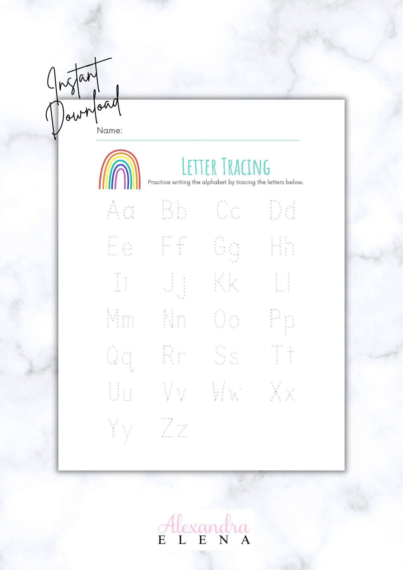 A Through Z Alphabet Handwriting Letter Tracing With Rainbow Printable ...