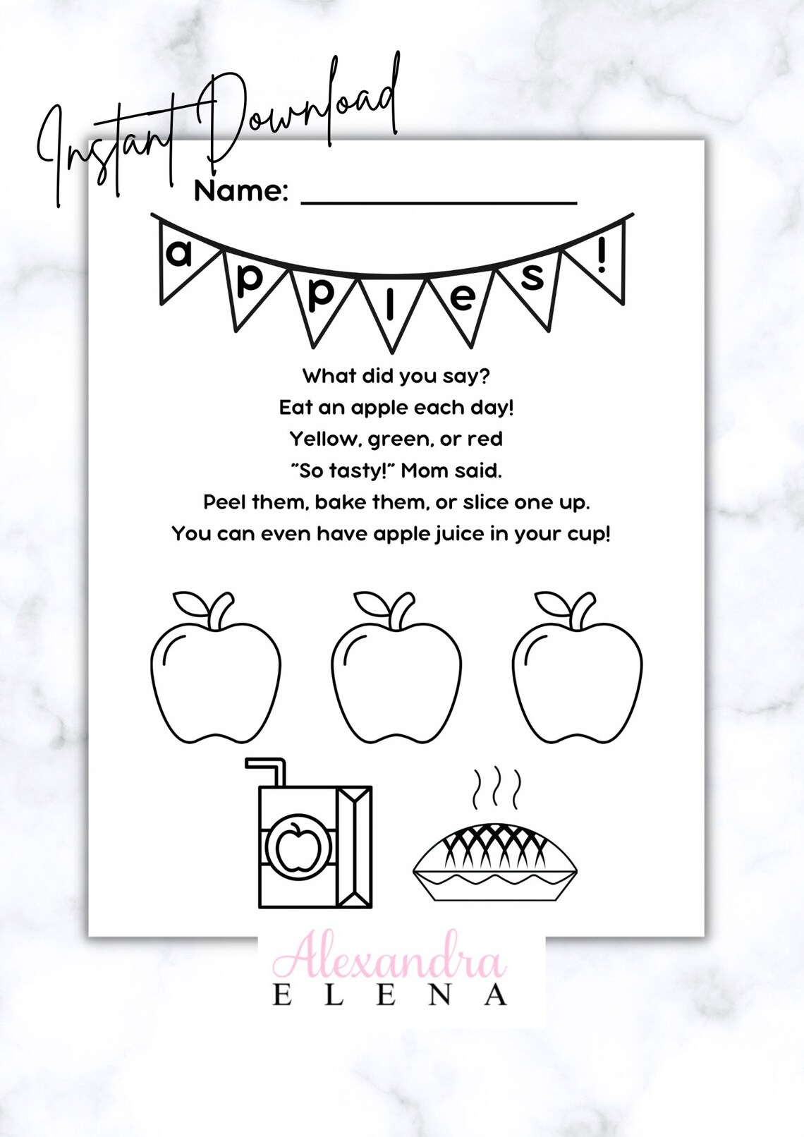 Apple Poem Worksheet Printable Download - Etsy