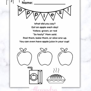 Apple Poem Worksheet Printable Download - Etsy
