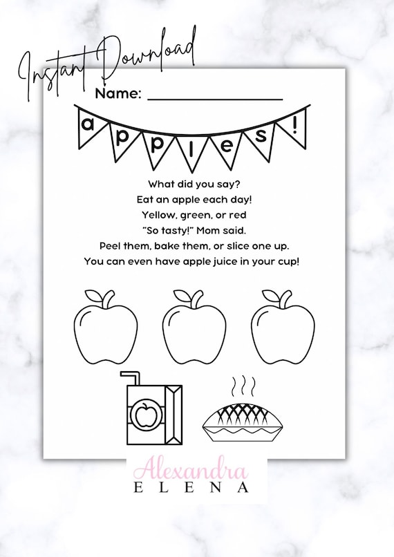 Apple Poem Worksheet Printable Download - Etsy