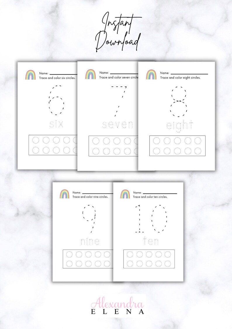 Numbers One Through Ten Tracing and Color Rainbow Numbers 1-10 Math and ...