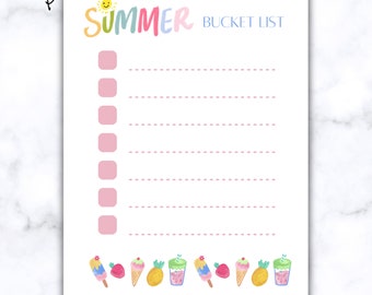 Summer Printable Bucket List & Activity Page Kindergarten Elementary ...