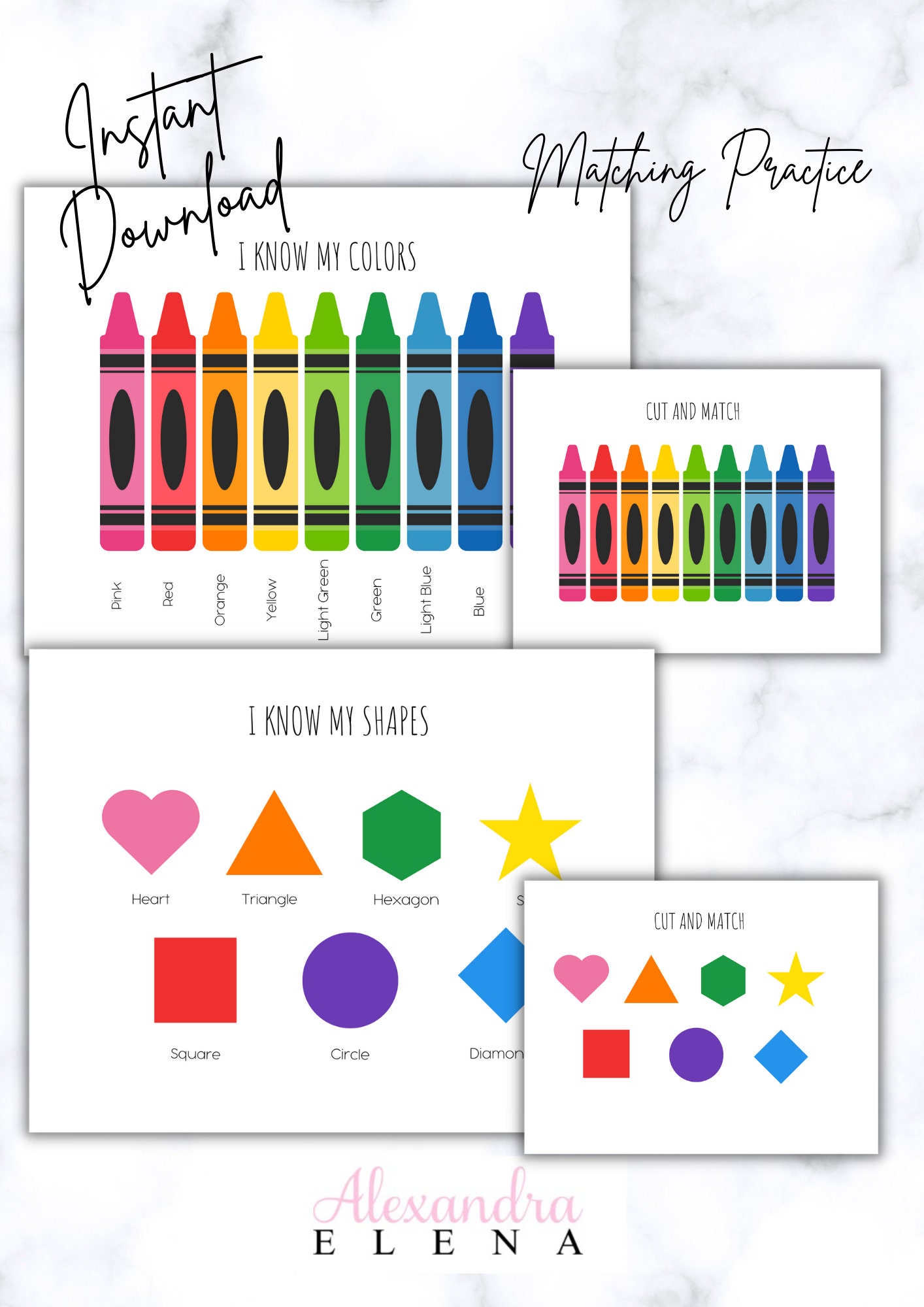 I Know My Colors and Shapes Cut and Match Worksheets Color Matching ...