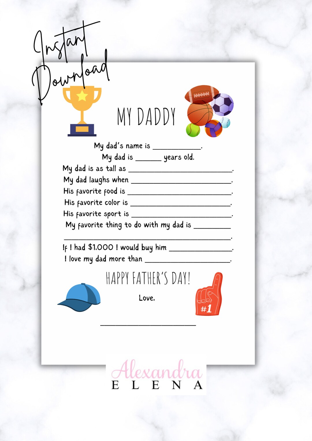 My Daddy Father’s Day Questionnaire Printable Worksheet for Dad - Etsy