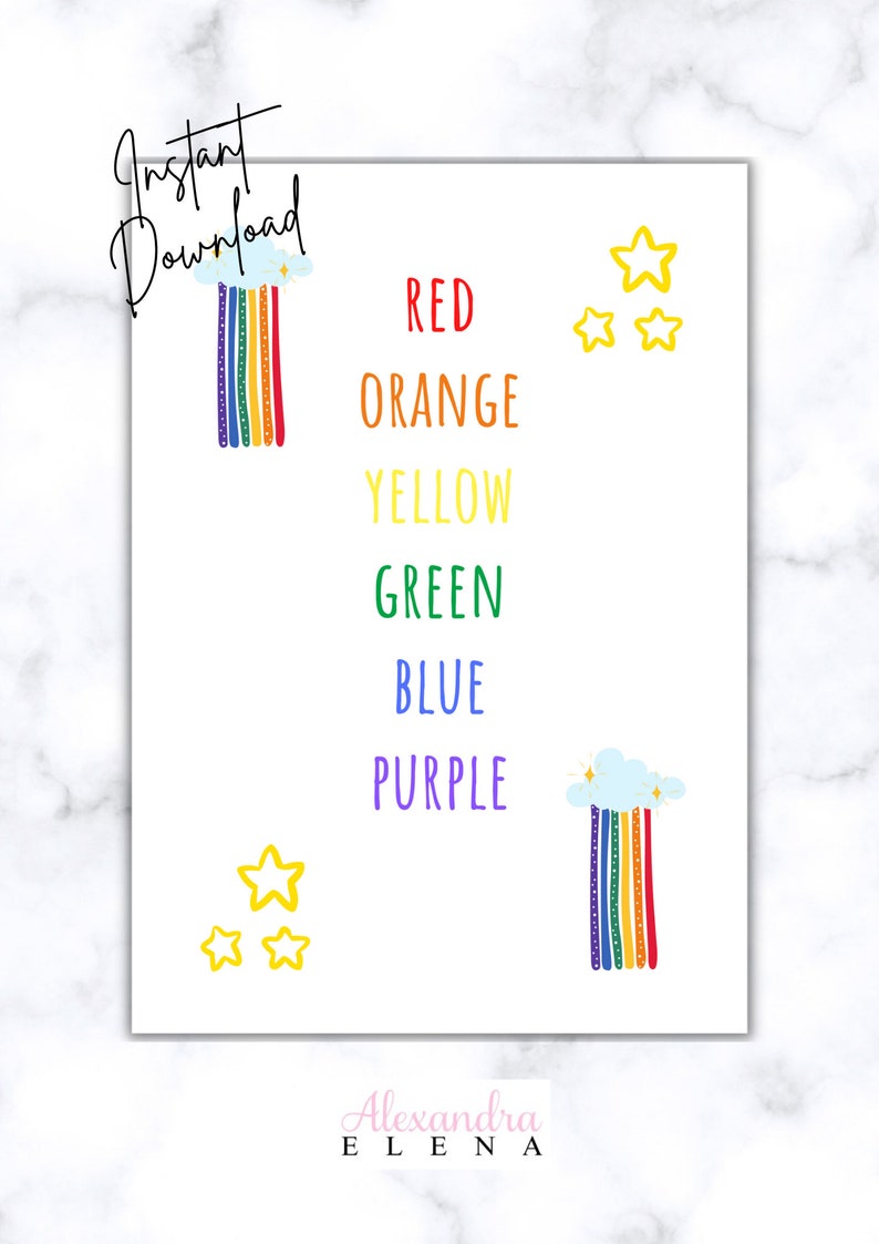 Kids Rainbow Printable Wall Art for Playroom Bedroom or Classroom With ...