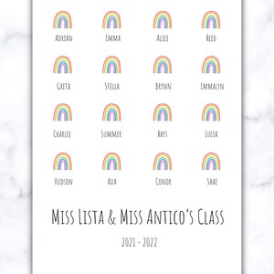 Personalized Mini Rainbow Class List Printable Teacher Appreciation ...