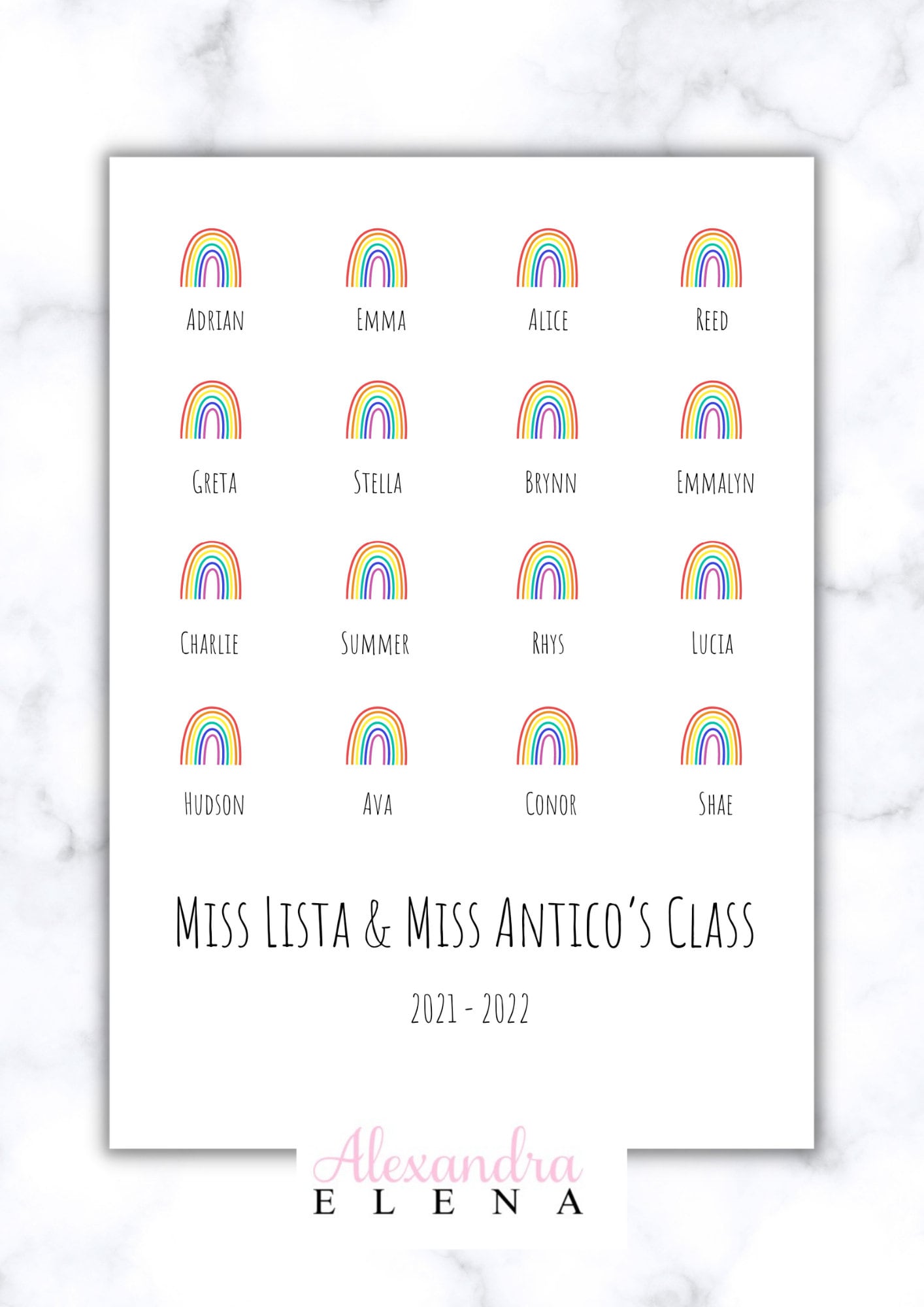Personalized Mini Rainbow Class List Printable Teacher Appreciation ...