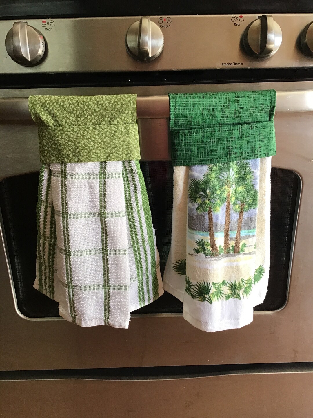 Set of 2 Hanging Wrap Kitchen Towels - Set of 2 Green Print Tops ...