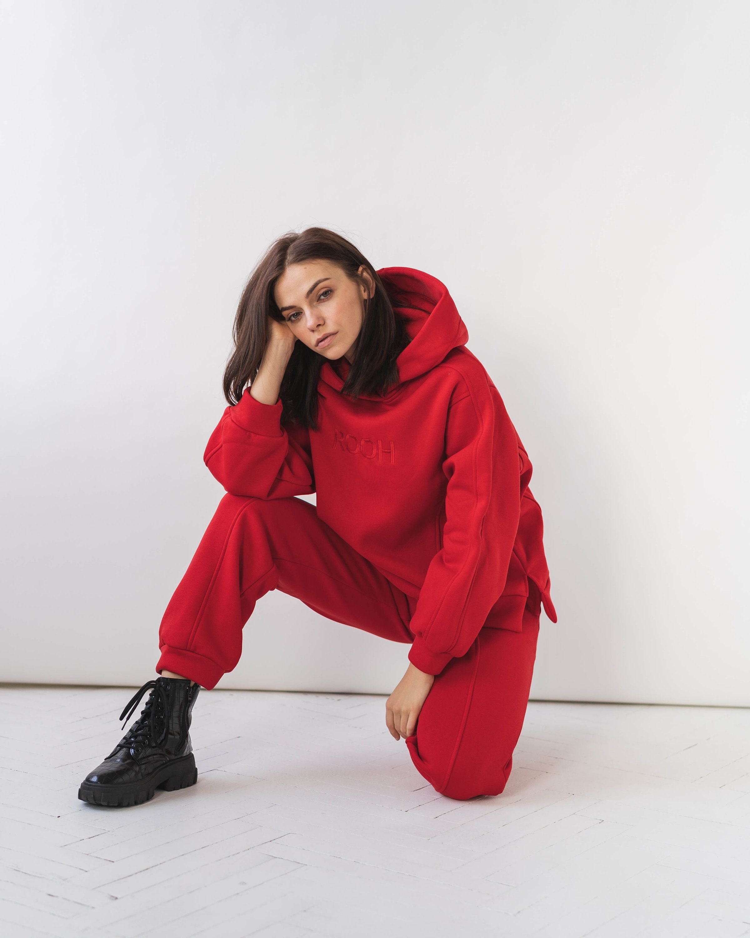 Red Womens Tracksuit Set Bright Tracksuit Cotton Hoodie Sport | Etsy