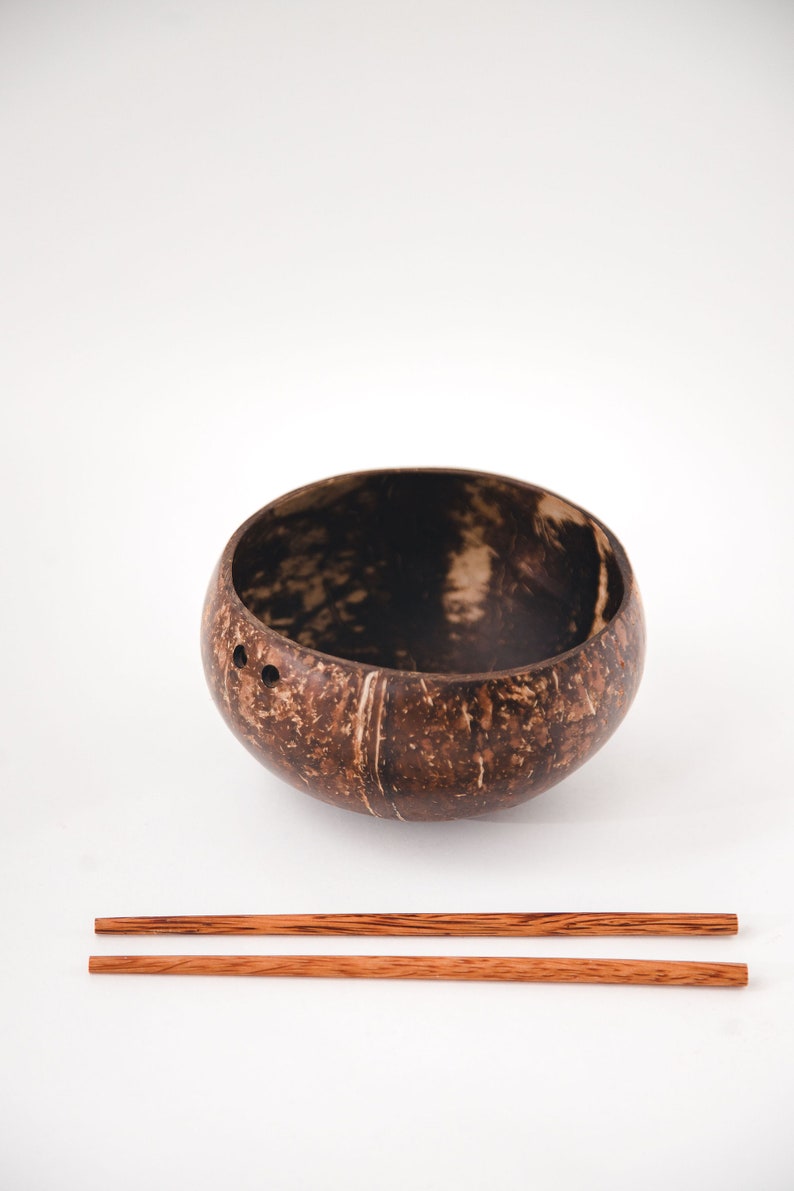 JUMBO Polished Coconut Bowl Set with Chopsticks | Etsy