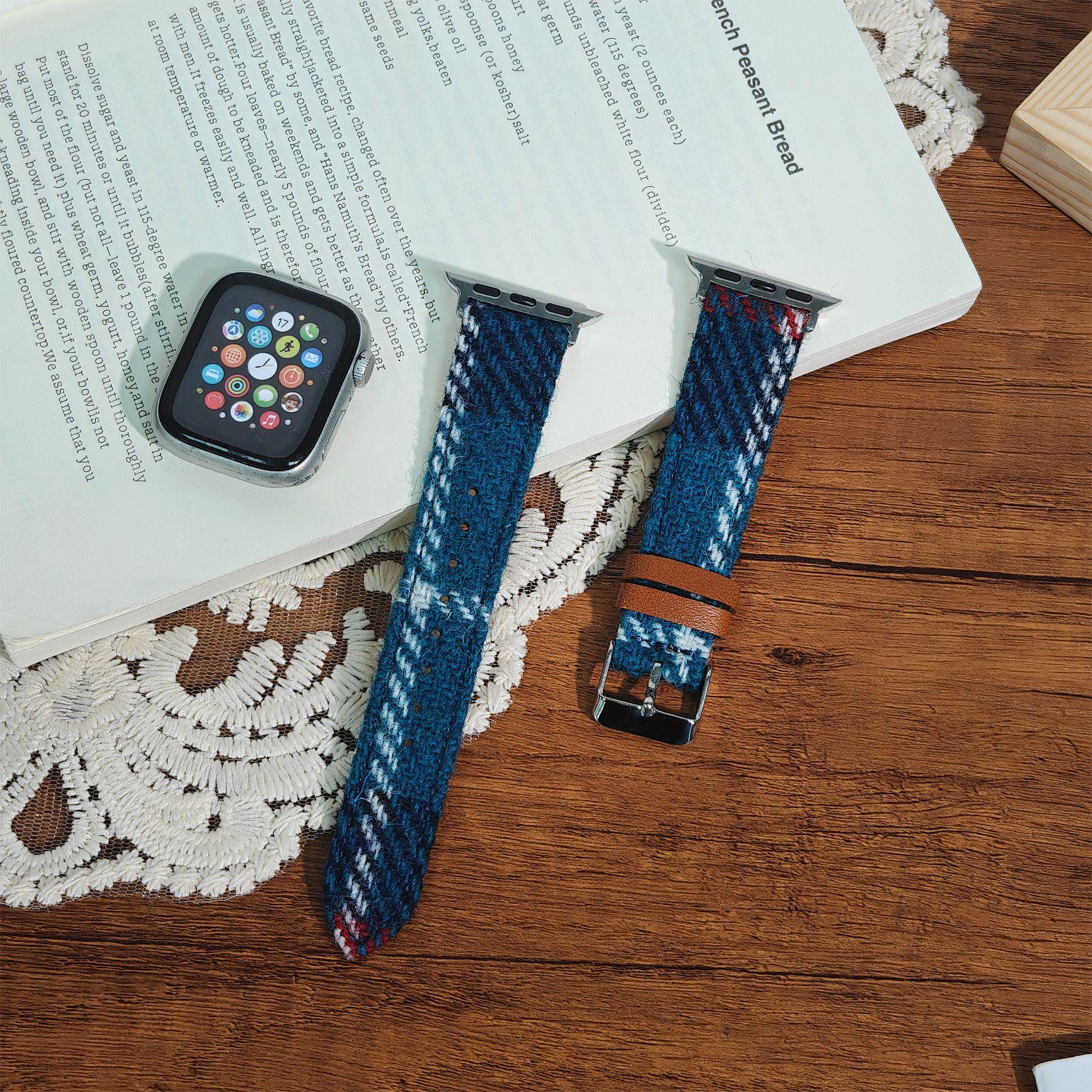 Embroidered Fabric Apple Watch Band Made From Harris Tweed Cloth for ...