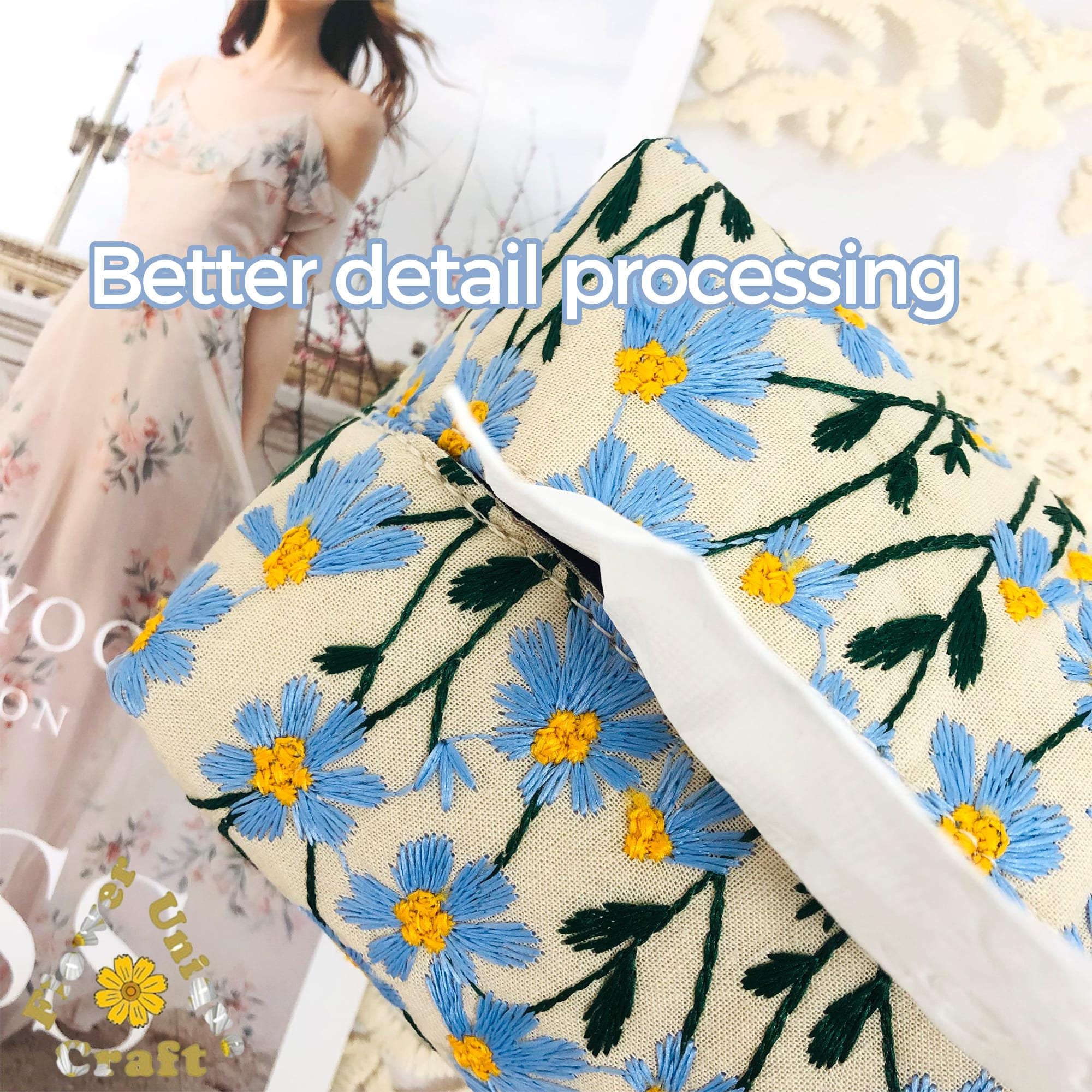 Hand Embroidered Blue Daisy Fabric Tissue Cover Box With Cotton Muslin ...