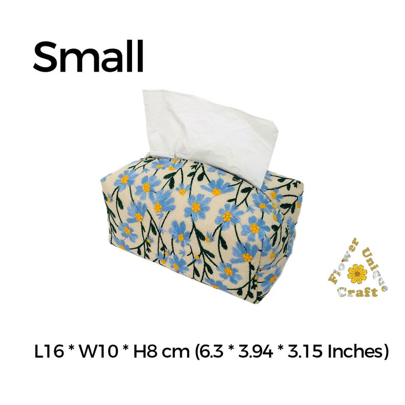 Hand Embroidered Blue Daisy Fabric Tissue Cover Box With Cotton Muslin ...