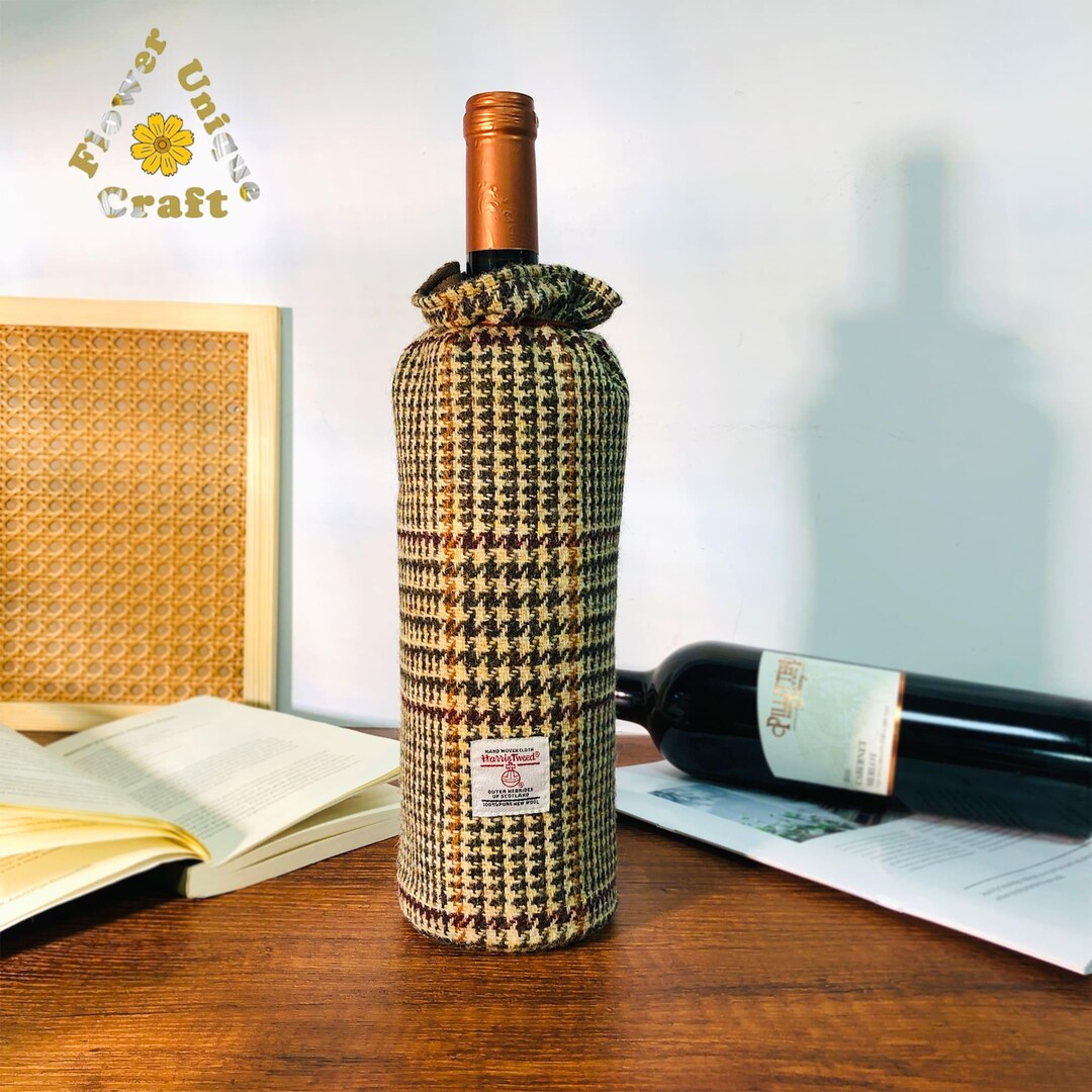 Embroidered Fabric Made From Harris Tweed Cloth for Red Wine Sleeve ...