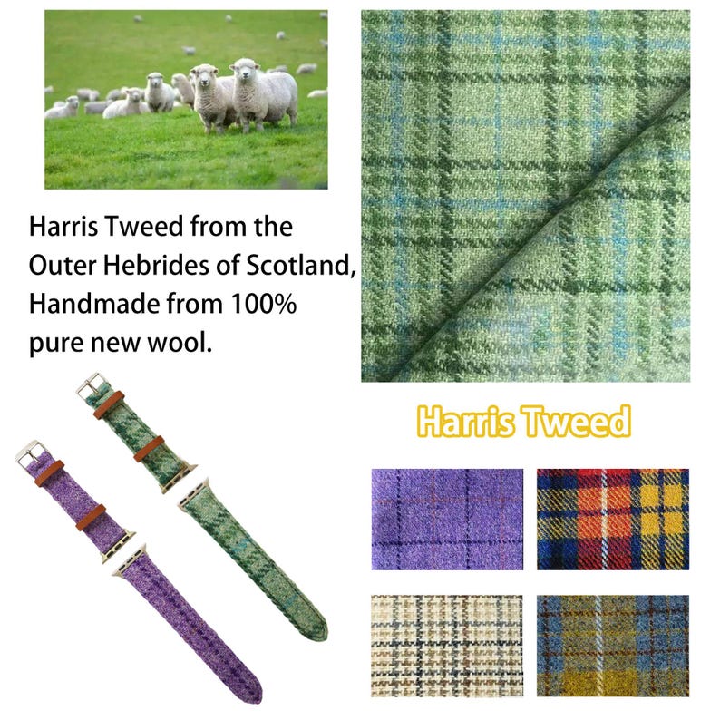 Embroidered Fabric Apple Watch Band Made From Harris Tweed Cloth for ...